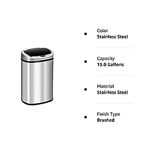 13 Gallon Kitchen Trash Can Touch Free Automatic Stainless Steel Trash Can Electronic Touchless Motion Sensor Automatic Trash Can with Lid Home Bathroom Office Restroom Brushed Large Dustbin,50L