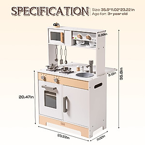 ROBOTIME Play Kitchen, Kids Kitchen Playset, Toy Kitchen Toddler Kitchen Set for Toddlers 1-3 w/Double-Side Pretend Play Stand with Theme Stickers/Dish-Bell for Ages 3+ Boys/Girls