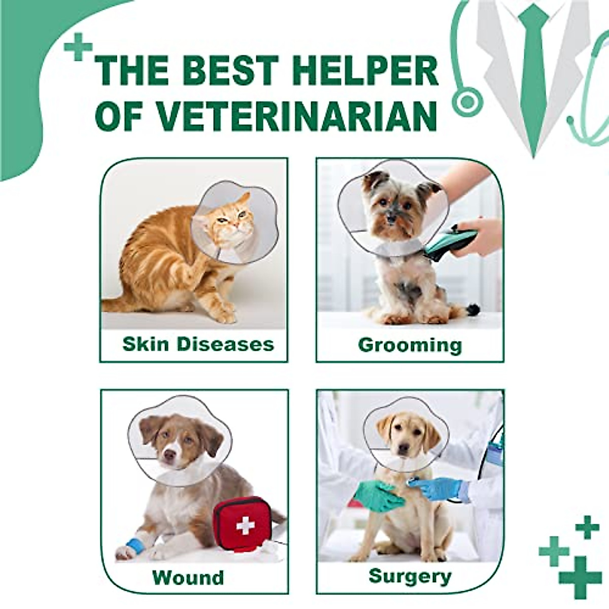 Supet Dog Cone Adjustable Pet Recovery Collar Dog Surgery Cone Protective Dog Cone Collar for Large Small Dogs After Surgery, Plastic Dog Cats Neck Cone of Shame E-Collar Anti-Bite Lick Wound Healing