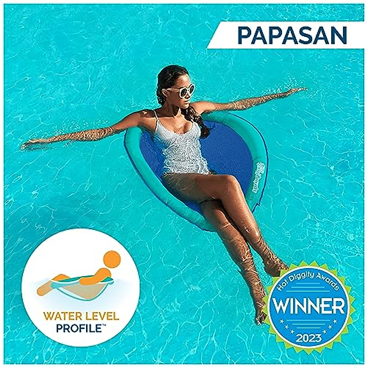 SwimWays Spring Float Papasan Pool Lounger for Swimming Pool, Inflatable Pool Floats Adult with Fast Inflation for Ages 15 & Up, Aqua