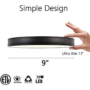 SOTTAE 2 Pack 9 Inch Modern Black Flush Mount LED Ceiling Light,Metal 3000K-5000K 20W Thin Round Ceiling Lamp,Surface Low Profile Ceiling Light for Bedroom Living Room Bathroom Entryway Kitchen