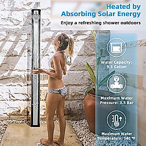 Giantex 7.2 FT 10 Gallon 2-Section Solar-Heated Outdoor Shower, Pool Shower W/Free-Rotating Shower Head, Foot Tap Spigot, Faucet, Temperature and Pressure Adjustment for Backyard, Garden, Beach Spa