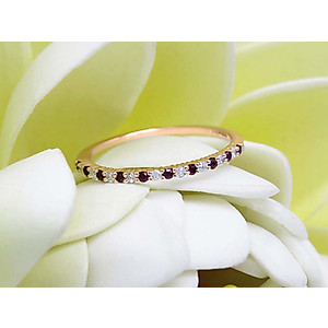 Dazzlingrock Collection Alternate Round Ruby & White Diamond Wedding Stackable Band for Women in 14K Rose Gold, Size 5.5