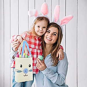 ATFUNSHOP 2 Pcs Easter Canvas Tote Bag for Kids Reusable Large Easter Bunny Bags Baskets for Easter Egg Hunt Baby Shower Birthday Party Supplies (Blue)