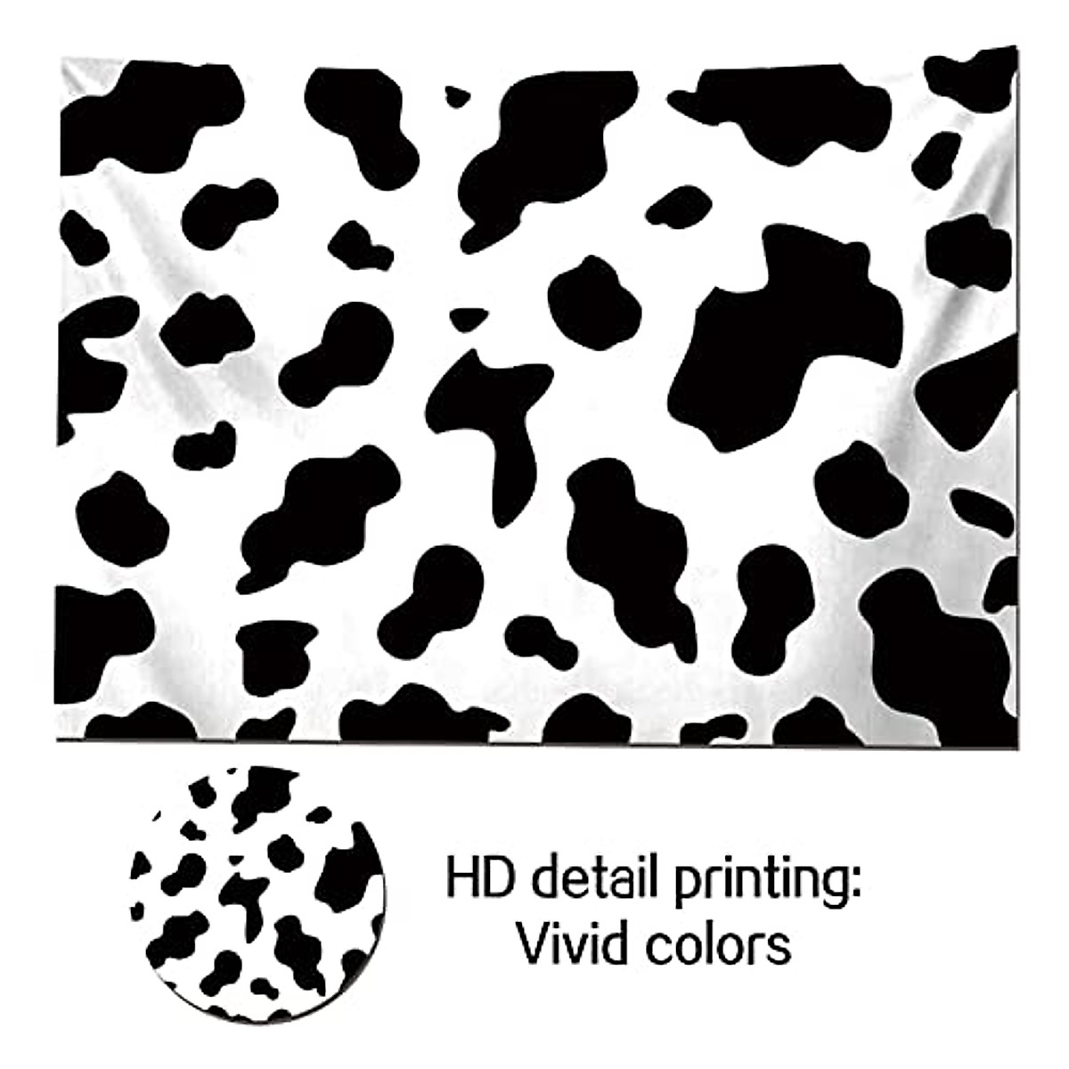 HQM 7x5FT Soft Fabric/Polyester Cow Party Photography Backdrops Black and White Cow Farm Animal Happy Birthday Photo Background Kid's Birthday Party Newborn Baby Shower Banner Props, 7x5ft(210X150CM）