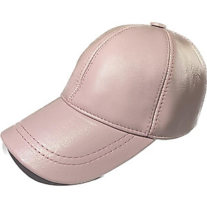 Leather Hat Adjustable Men's Genuine Leather Plain Baseball Cap for Outdoor Sports Hat Classic Referee Cap Pink
