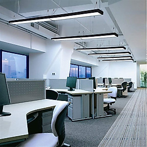 RUNNUP LED Strips Architectural Suspended Direct Indirect Linear Linkable Dimmable Office Light Fixture 32W/3500LM/6000K Commercial Lighting Market Garage Basement Black Finish 47.27inch