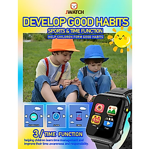 Jwatch Kids Smart Watch Phone Sos with 10 Stories 24 Puzzle Games Pedometer Boys Girls Gift for Birthday Christmas （Black）
