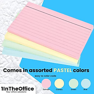 1InTheOffice Index Cards 3 x 5 Ruled Pastel Colored, Assorted 300/Pack
