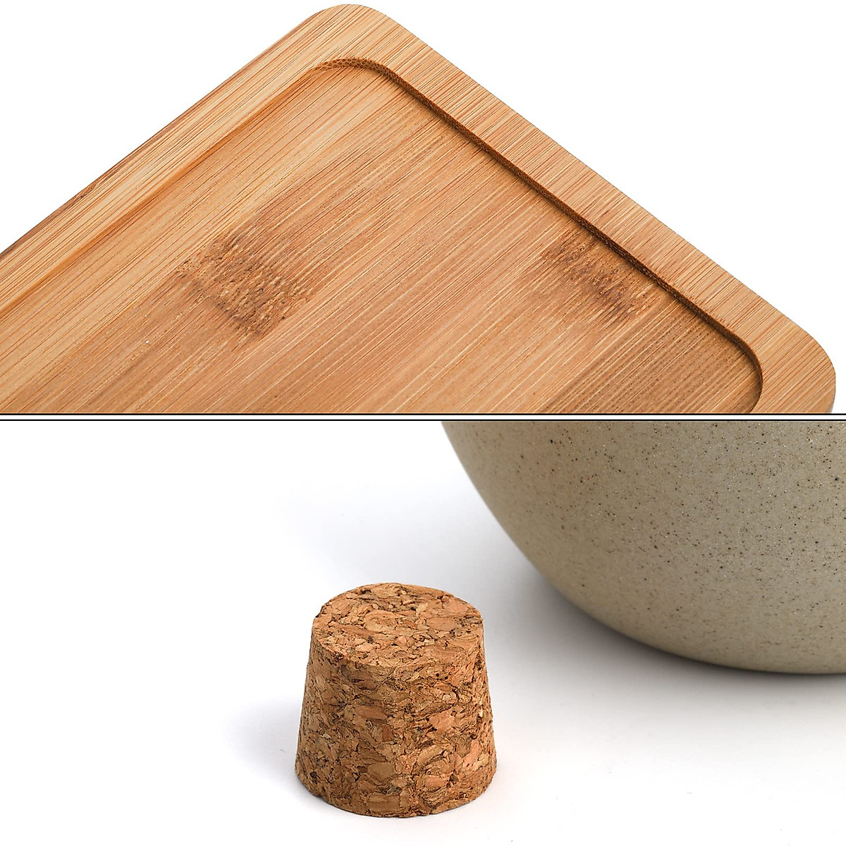 Elsjoy Set of 2 Ceramic Oil Vinegar Dispenser with Cork and Tray, 15 Oz Tabletop Oil Bottles Soy Sauce Jar, Decorative Olive Oil Stoneware Holder Vinegar Container for Kitchen