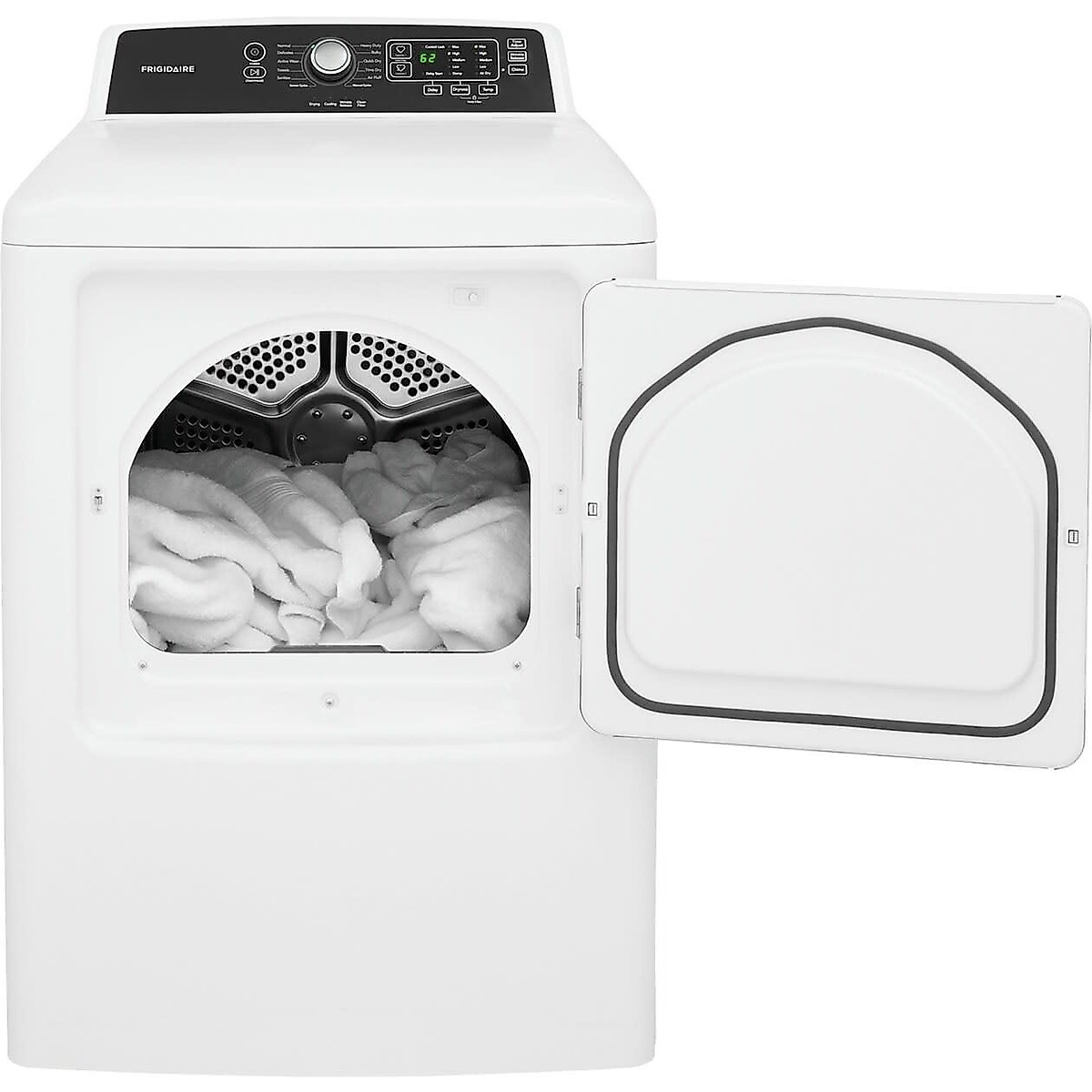 Frigidaire FFRG4120SW 6.7 cu. ft. Large Capacity Free Standing Gas Dryer, 10 dry cycles, Quick Dry, Active Wear, Sanitize, Eco Dry, Anti-Wrinkle, Reversible Door option, in White