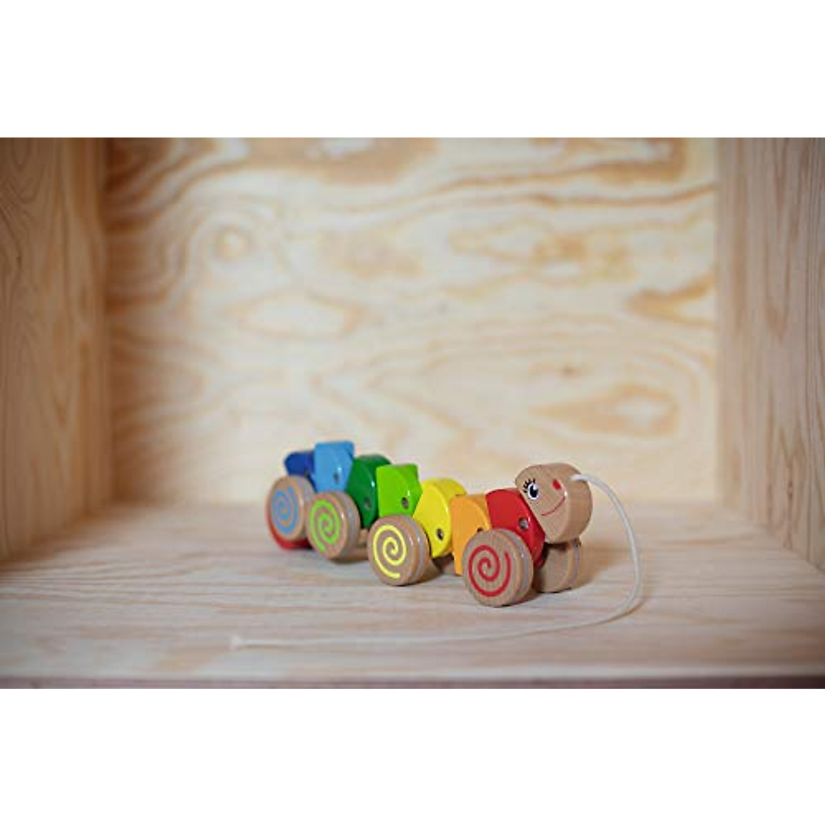 Eichhorn 100003447 Nachziehtier-100003446 Pull-Along Caterpillar with Movement, 32 cm Long, Beech Wood, Colourful