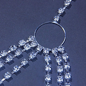 Sexy Rhinestone Butterfly Bra Body Chain Summer Beach Crystal Bralette Harness Cross Body Chain Necklace Crystal Waist Chain for Women Body Accessories(Silver 1)