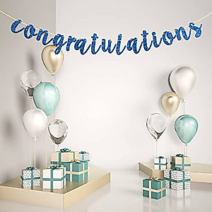 Talorine Blue Glitter Congratulations Banner for Wedding, Anniversary, Graduation, Congrats Master Bunting, Retirement Party Decorations Supplies