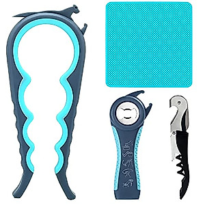 Latest Jar Opener Bottle Opener for Weak Hands,Seniors with Arthritis,Low Strength and Children, Multi Opener Set with Rubber Jar Gripper Pad and Corkscrew Wine Opener