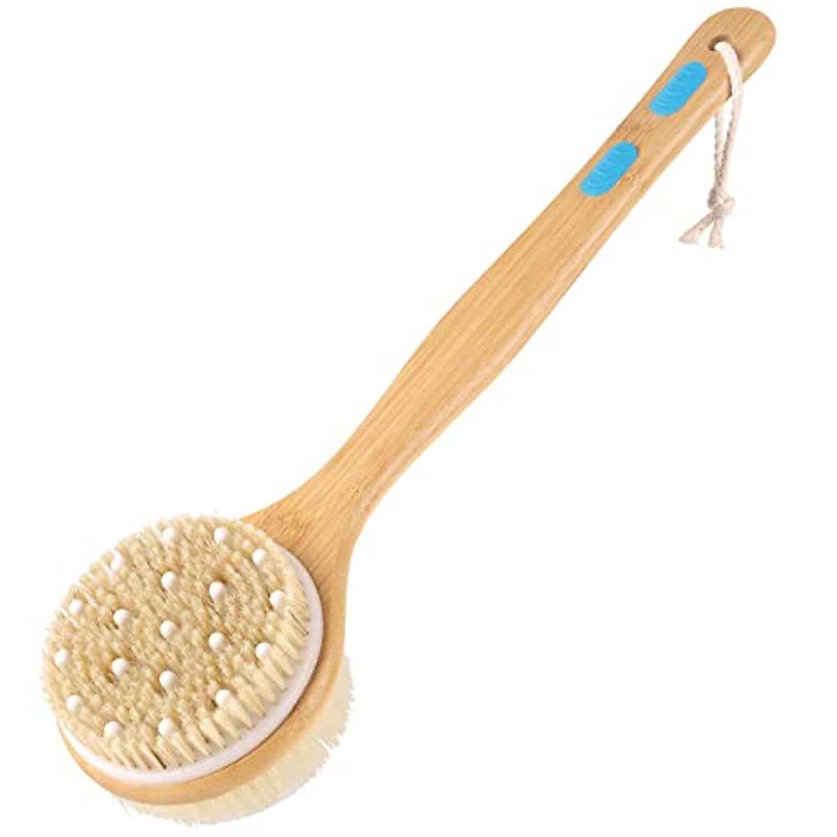 Shower Brush for Body, Coolbird Back Scrubber for Shower Brush with Soft and Stiff Bristles, Bath Dual-Sided Long Handle, Solid Wood Frame & Boar Hair Exfoliating Brush【Black Silicone】