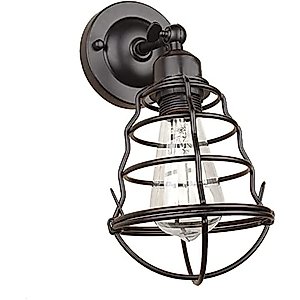 Industrial Metal Wall Sconce, Wire Cage Wall Lamp, Adjustable Vintage Black Wall Light, Outdoor Indoor Wall Lantern, Modern Vanity Light, Farmhouse Lighting Fixture for Bedroom Garage Porch Kitchen
