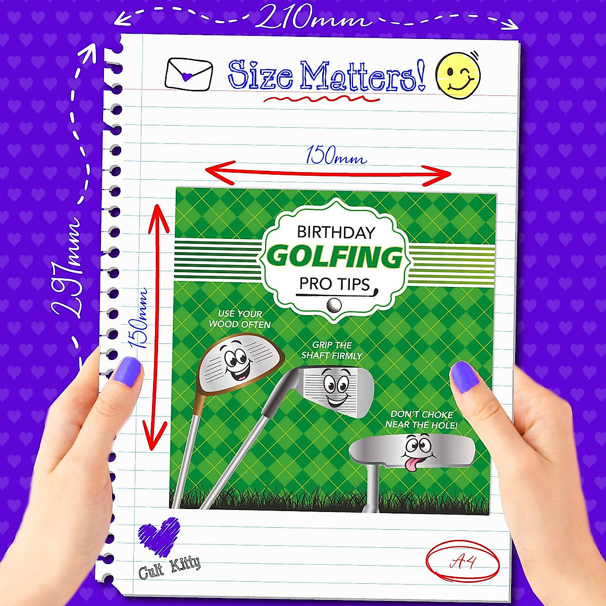 Cult Kitty Birthday Golfing Tips - Funny Golf Birthday Card for Men - Thick, Premium Birthday Card for Men, Great Golf or Golfer Card with Colourful Envelope