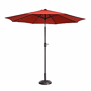 Villacera 9-Foot Patio Umbrella - Easy Crank Outdoor Table Umbrella with Steel Ribs and Aluminum Pole for Deck, Porch, Backyard, or Pool (Red)