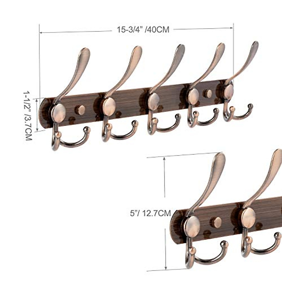 Coat Rack Wall Mounted, Coat Hanger Wall 5 Tri Hooks Heavy Duty Stainless Steel Coat Hook Rail for Coats Towels Purse Robes Keys and Hats(Copper)