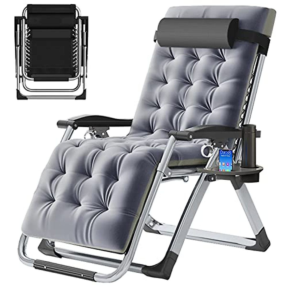 ABORON Zero Gravity Chair,Premium Outdoor Lawn Folding Lounge Chairs,Sturdy Adjustable Reclining Patio Chairs with Removable Cushion,Headrest & Tray