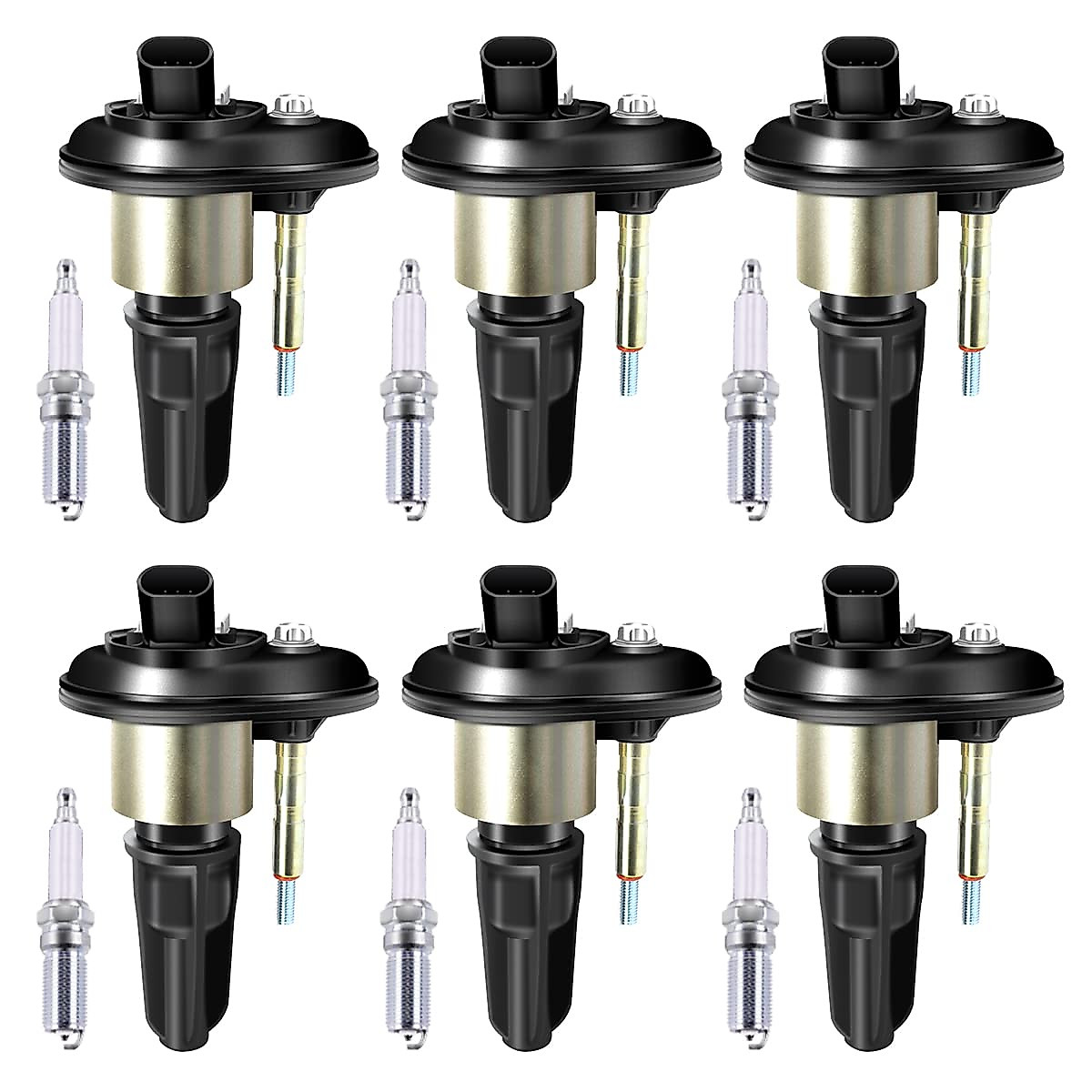 MAS Set of 6 Ignition Coils Pack UF303 & OEM Spark plugs Compatible with Chevrolet Trailblazer Colorado Buick Rainier GMC Canyon Envoy Hummer H3 Isuzu Olds Saab Replacement for UF303 GN10114 52-1743