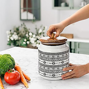 Hedume Kitchen Canister, Ceramic Large Food Storage Jar with Airtight Seal Wooden Lid, 100 Fl Oz Porcelain Food Storage Canister for Home and Kitchen Serving for Coffee, Sugar, Tea, Flour and More