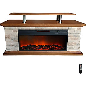 Lifesmart 60-in. Faux Stone Media Fireplace Heater with Remote Control and Timer, 3-Quartz Infrared Heat, Electric Space Heater TV Stand for Bedroom, Office, Living Room