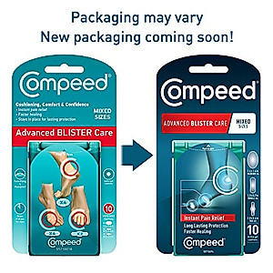 Compeed Advanced Blister Care 10 Count Mixed Sizes Pads (2 Packs), Hydrocolloid Bandages, Heel Patches, Blister on Foot, Blister Prevention & Treatment, Waterproof Cushions, Packaging May Vary