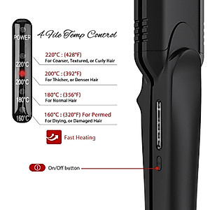 Pulla Hair Straightener and Crimper - 4 in 1 Tourmaline Ceramic Flat and Curling Iron for Hair Styling with Adjustable Temperature - Salon High Heat 320°F - 430°F for All Hair Types