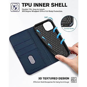 TUCCH Case for iPhone 13 Wallet Case 5G, [Card Holder] Slots Folio PU Leather Cover, Kickstand Flip Case with [TPU Shockproof Interior Case] Compatible with iPhone 13 6.1-inch 2021, Brown & Dark Blue