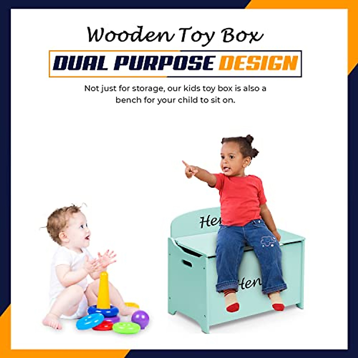 Personalized Wooden Toy Box for Boys and Girls - Sturdy Wood Toy Chest with Slow Closing Lid - Large Kids Toy Storage Box - Mint Wooden Toy Trunk for Kids Playroom and Bedroom