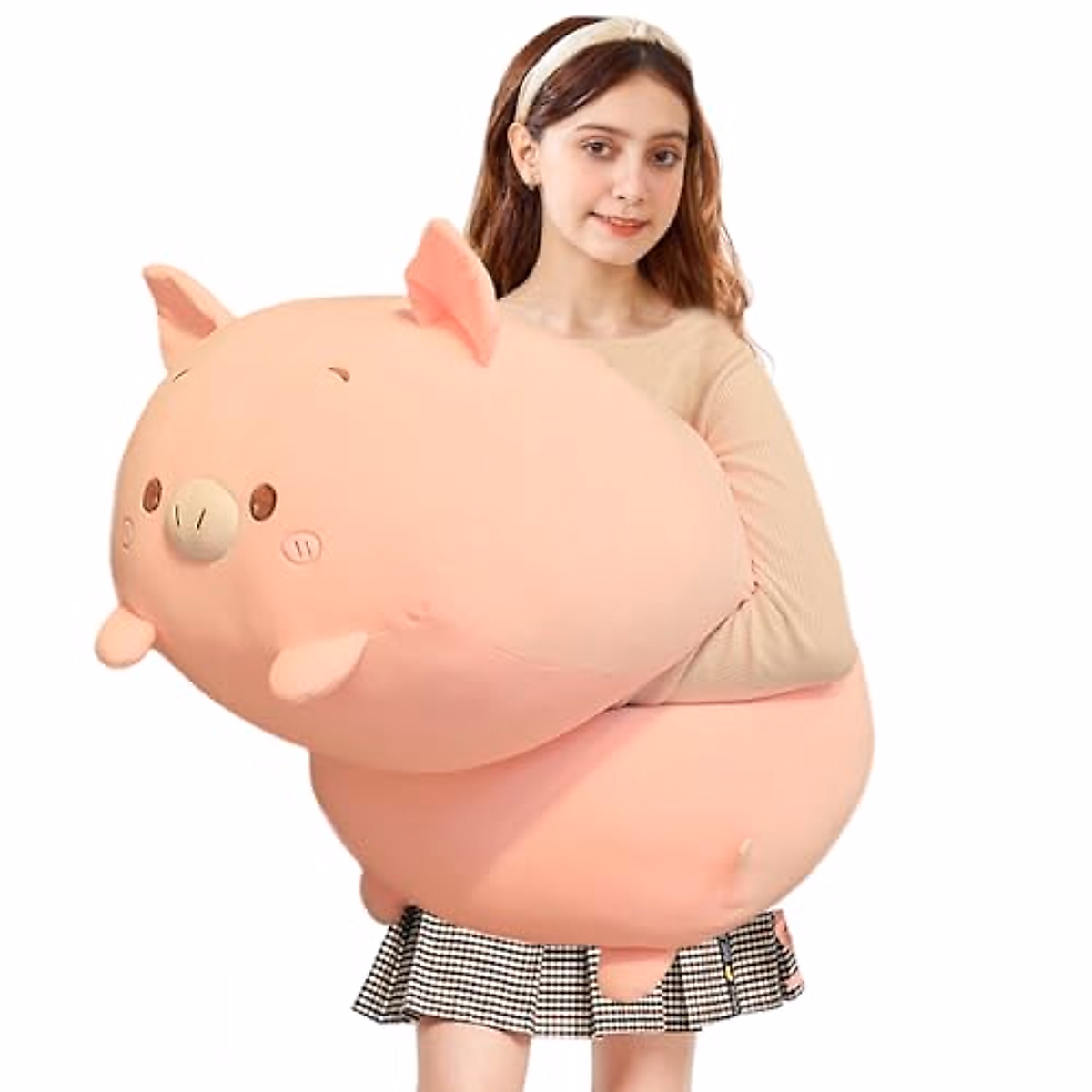 ELAINREN Giant Fluffy Pig Plush Body Pillow Soft Pink Pig Stuffed Animal Toy Cuddle Pigglet Plushie Cushion Decor Gifts for Xmas/23.6''