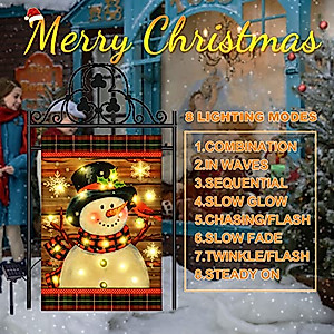 Lighted Winter Garden Flag, LED Christmas Snowman Garden Flag for Outside, Vertical Double Sided Garden Flags Outdoor Flag Winter Outside Seasonal Decoration Home Decor Flag 28x40