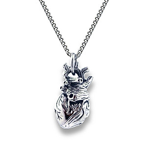 Pearlina Anatomical Heart Necklace Man or Woman 3D Pendant Oxidized Antique-Finish Stainless Steel, 24"