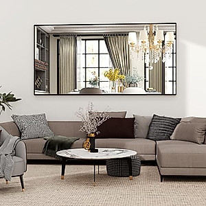 Extra Large 71"x30" Full Length Mirror - Standing, Hanging, or Leaning Rectangle for Wall or Floor - Wall-Mounted Full Body Dressing With Aluminum Alloy Frame for Living Room - Black