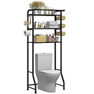 Simple Trending 3 Tier Over The Toilet Rack, Shelf Bathroom, Bathroom Stand Organizer Space Saver, Black