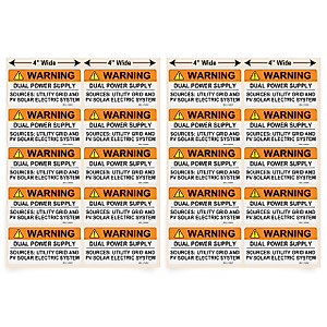 20 Premium Warning Dual Power Supply Solar PV Labels Weatherproof 2020 & 2017 Electrical Code