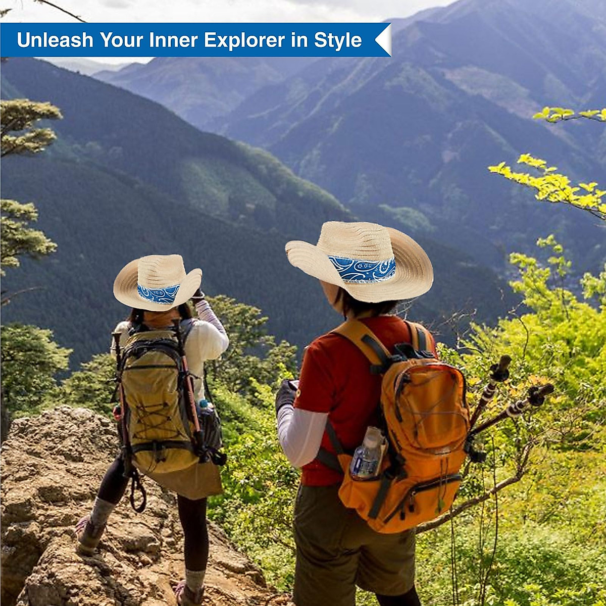 Fun Express Cowboy Hat For Men & Women - Set of 12 Hand Washable Cowboy Hats with Blue Bandana - Perfect for Western-Themed Events And For Parties of Any Size - Premium Quality, Comfortable & Durable