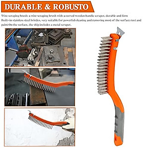 MAXMAN Wire Brushes 2 Pcs, 14 Inch Stainless & Carbon Steel Wire Scratch Brush, Wire Brush with Rubber Handle, Heavy Duty Wire Brushes with Metal Scraper for Cleaning Rust, Automotive, Paint, Welding