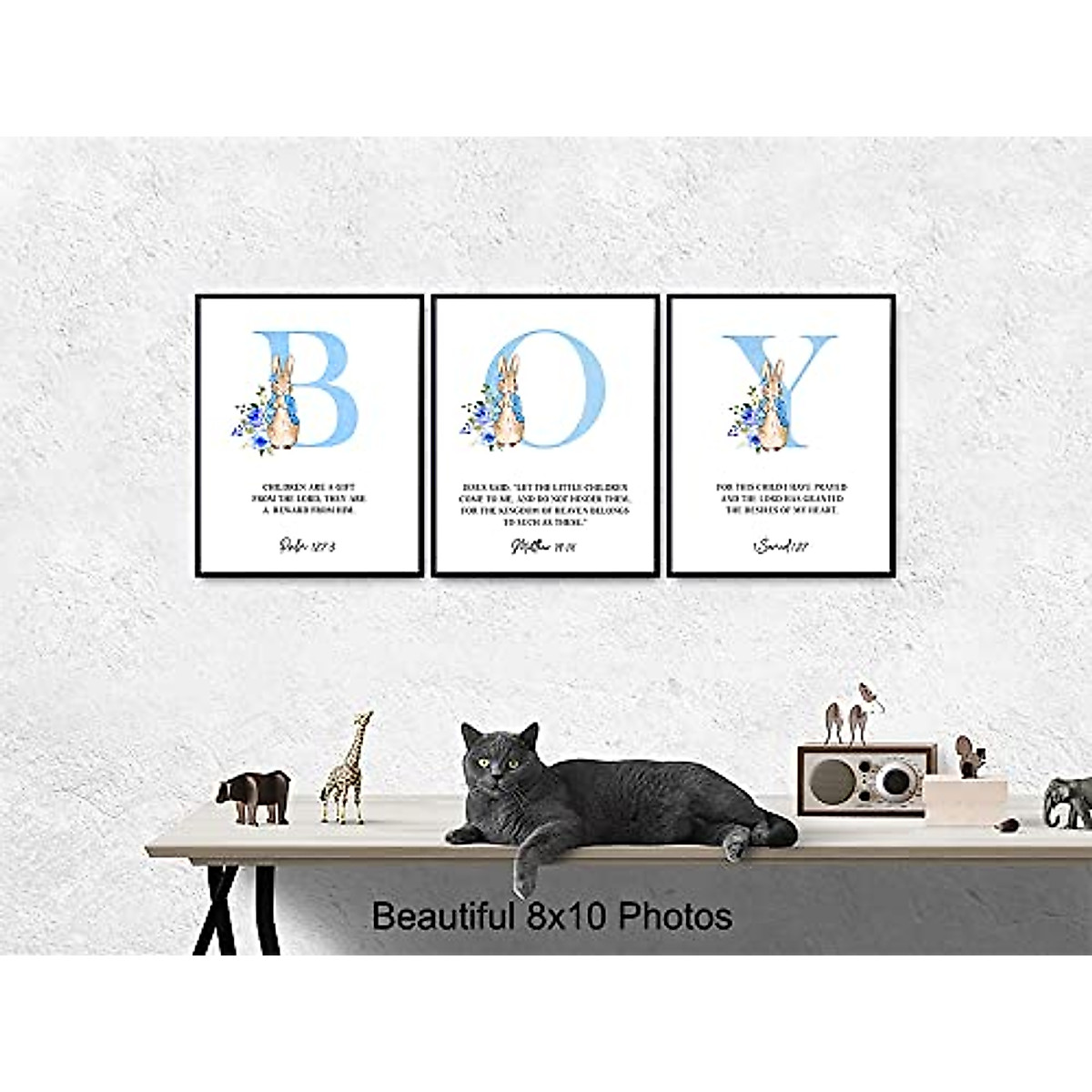 Religious Christian Baby Boy Room Decor - Baby Boy Nursery Decor - Boys Wall Art - Scripture Wall Art - Bible Verses Wall Decor - Baby Shower Gifts - Toddler Boys Bedroom - Blue Peter Rabbit Decor