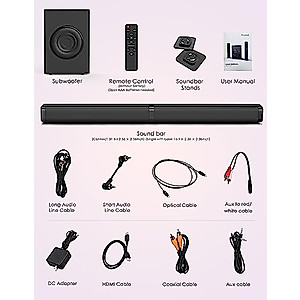 Puxinat 2 in 1 Separable Sound Bars for TV with Subwoofer, Bluetooth 5.0 Surround Sound System for Home Theater, ARC/Optical/Aux/USB TV Speaker, Treble/Bass Adjust, 10 EQ Modes, Remote Included