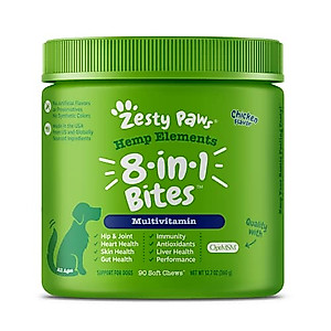 Zesty Paws 8-in-1 Bites for Dogs + Hemp Seed, 90 Count (Packaging May Vary)