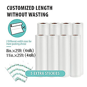 Happy Seal Vacuum Sealer Bags 8x25+11x25 8 Rolls for Food Saver, Commercial Grade, BPA Free, Heavy Duty, Great for vac Storage,Meal Prep or Sous Vide