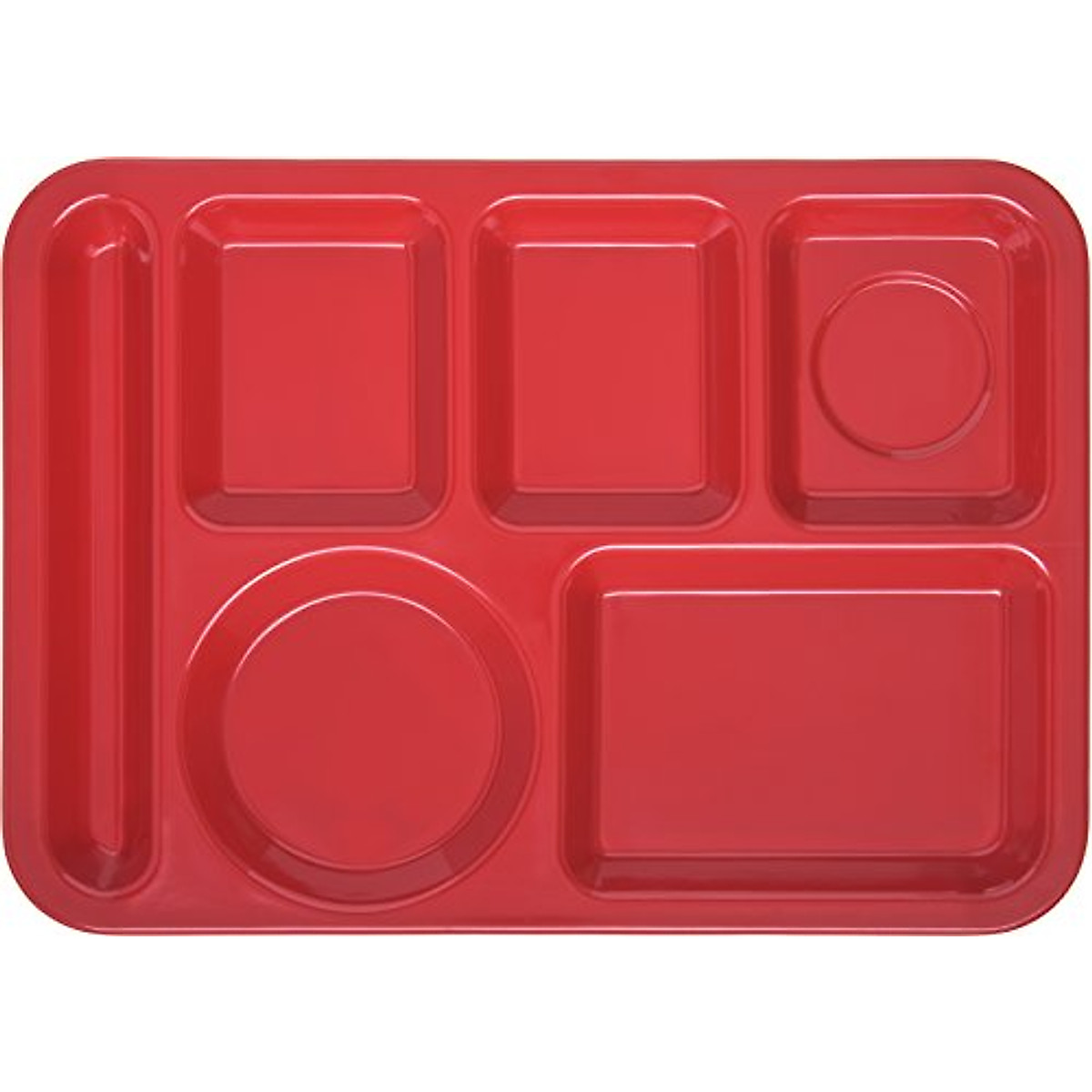 Carlisle FoodService Products Left-Hand Heavyweight 6-Compartment Melamine Tray 10" x 14" - Red