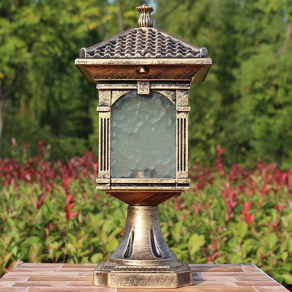 MODEBHD European Copper Column Lamp Outdoor Waterproof Garden Table Lamp Glass E27 Decoration Illumination Bollard Lamp Terrace Balcony Corridor Aisle Lighting Fixture Street Post Lamp