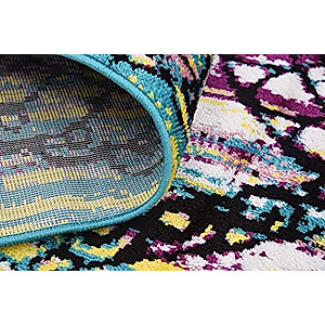 Unique Loom Metro Collection Modern Abstract Henna Floral Area Rug, 9 x 12 ft, Black/Ivory