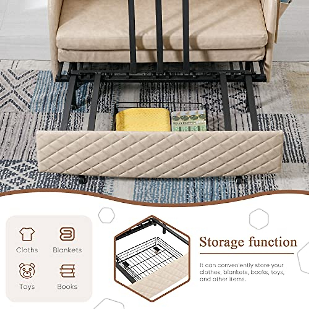 Antetek Sleeper Sofa Bed, 46-inch Faux Leather Loveseat Sleeper Sofa Couch with Pull-Out Bed, Small Love seat Sofa Single Bed with a Detachable Side Pocket for Living Room, Office, Camel