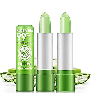 BINGBRUSH 3 Pcs Aloe Vera Color Changing Lipstick Queen,Long Lasting Lip Care Nutritious Plumper Lip Balm Moisturizer Magic PH Temperature Color Change Lip Gloss Makeup Set for Women