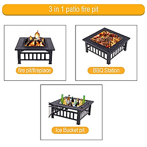 2022 Fire Pit,32inch Premium Outdoor Patio Fire Pits Table with Spark Screen Cover and Poker,Large Bonfire Wood Burning Firepit Fireplace for Outdoor Party,Backyard